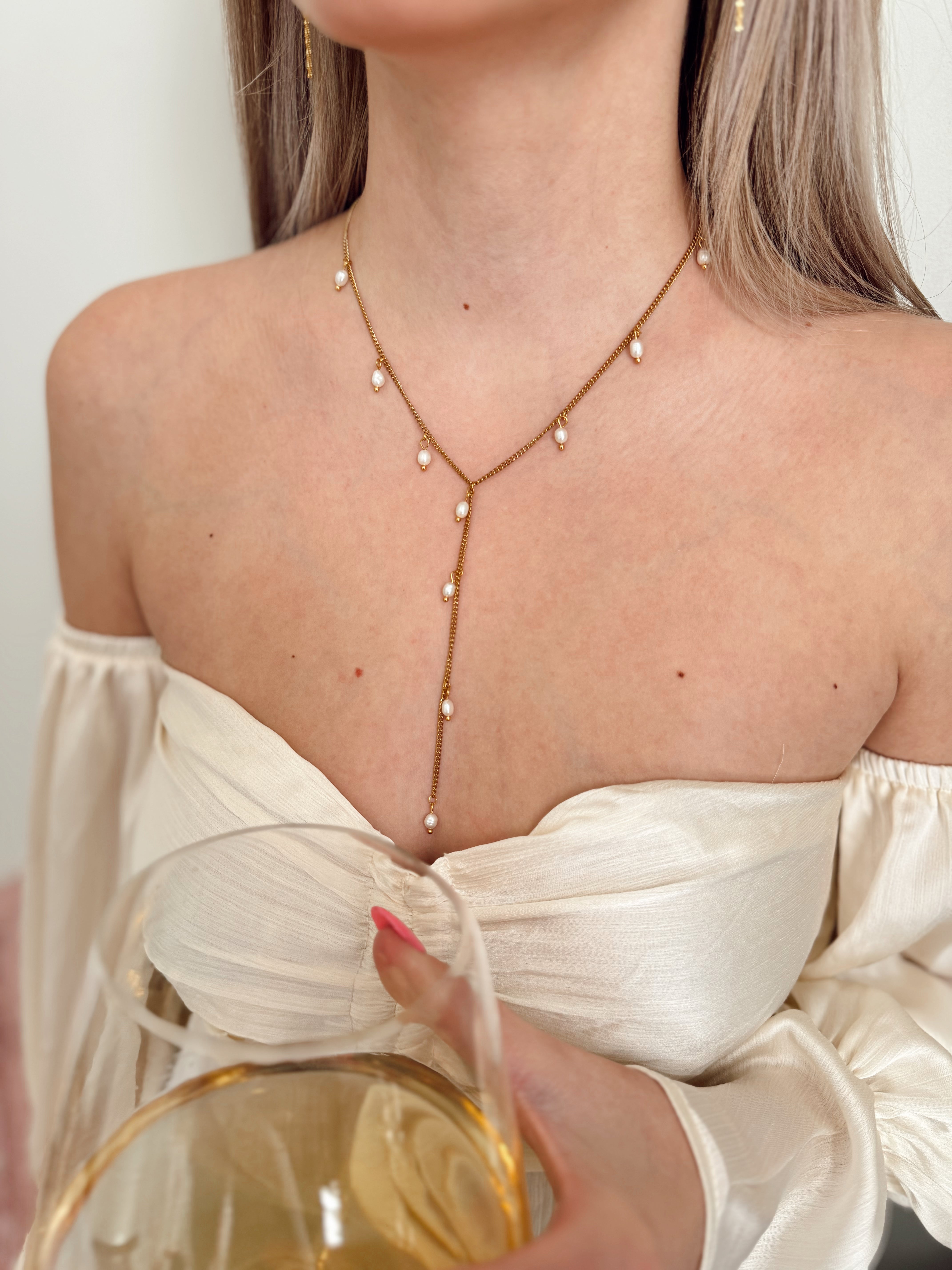 Lorelei Pearl Y Lariat Necklace – Lex The Label